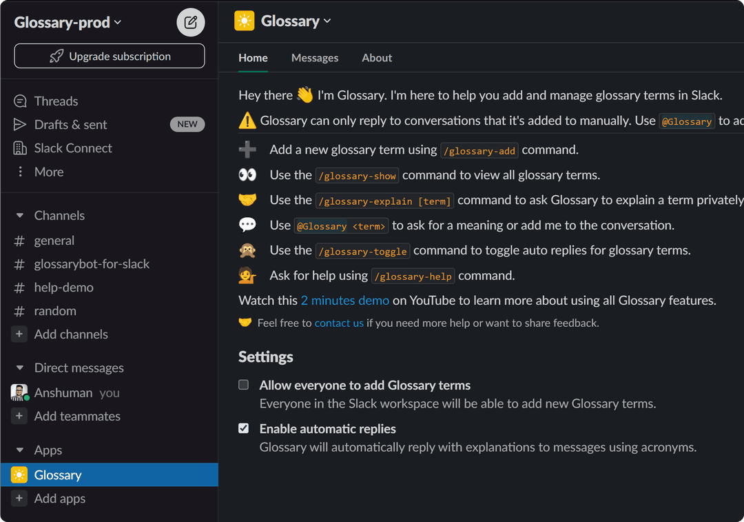 Add Acronyms in Slack | Glossary: Acronym bot for Slack